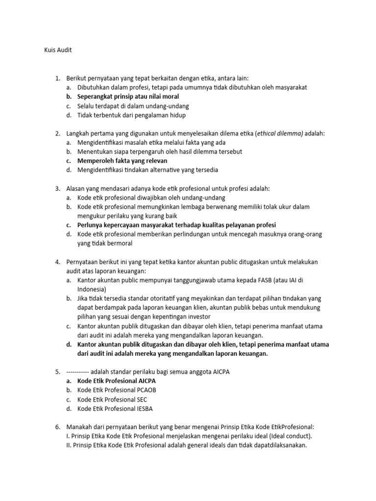 Kuis Audit, Soal | PDF