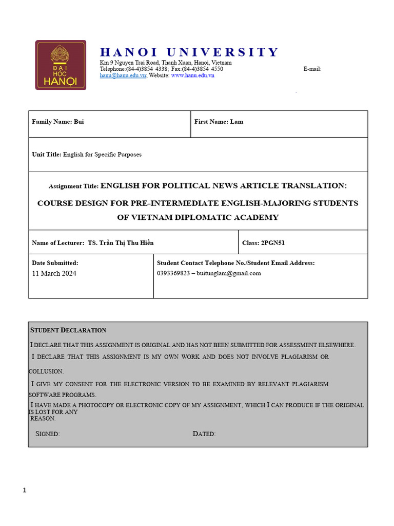 Bùi Tùng Lâm - 517PGN0037 - Final Course Design | PDF | Learning | Translations