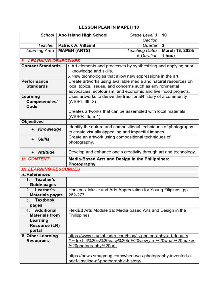 COT 3 ARTS 10 (Photography) | Download Free PDF | Composition (Visual ...