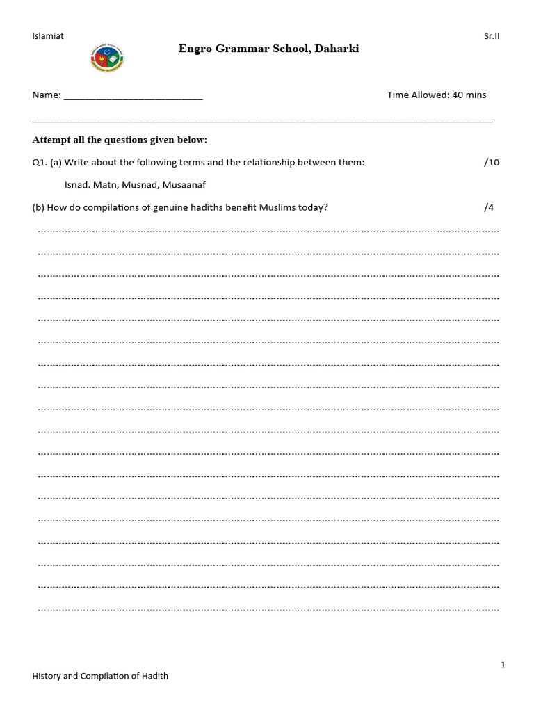 Islamiat Exam: Hadith Compilation | PDF | Hadith | Islamic Ethics