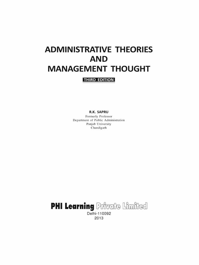 Administrative Theories and Management Thought (R. K. Sapru) | PDF