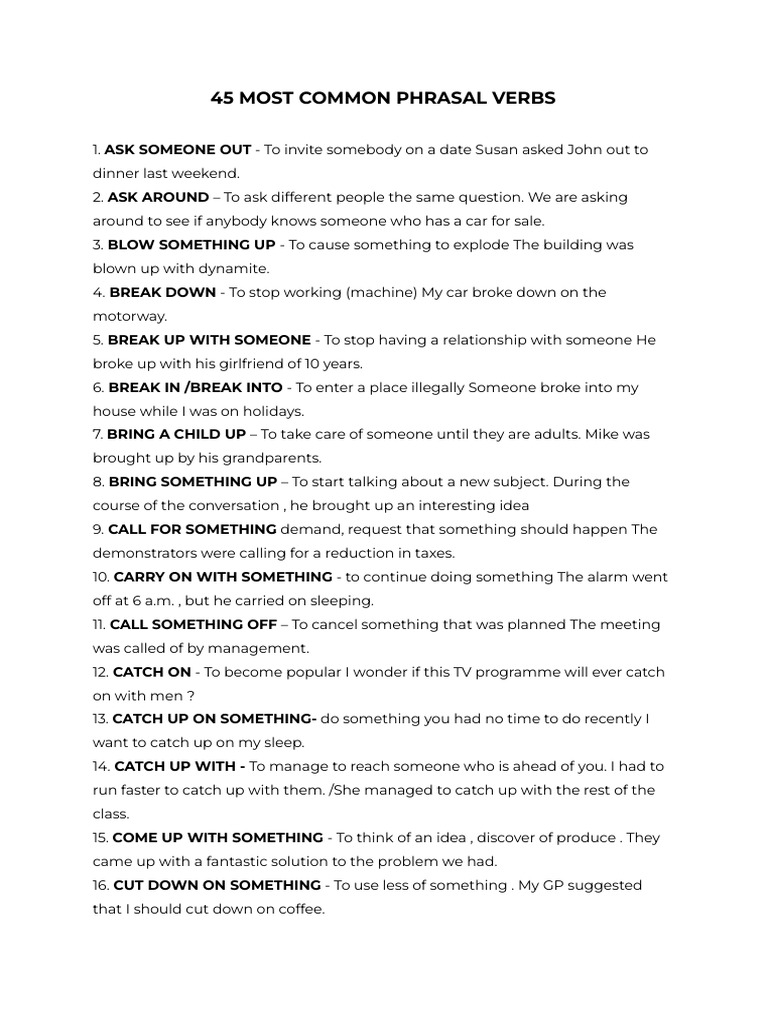 45 Common Phrasal Verbs Explained | PDF