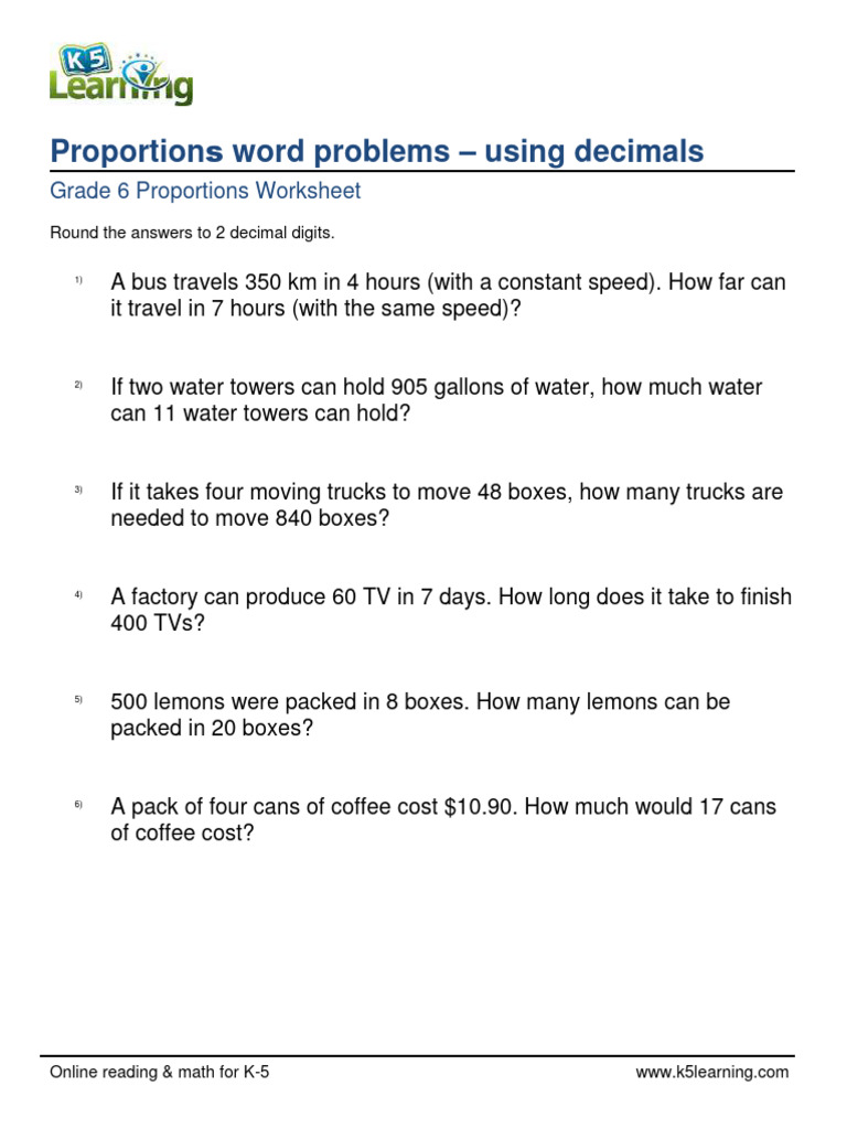 Grade 6 Proportions Word Problems | PDF | Social Science | Home & Garden