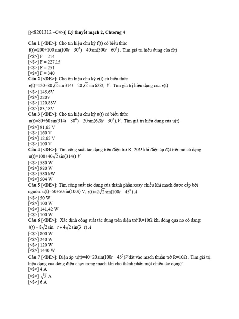 C4 Nguon Chu Ky Co Dap An | PDF