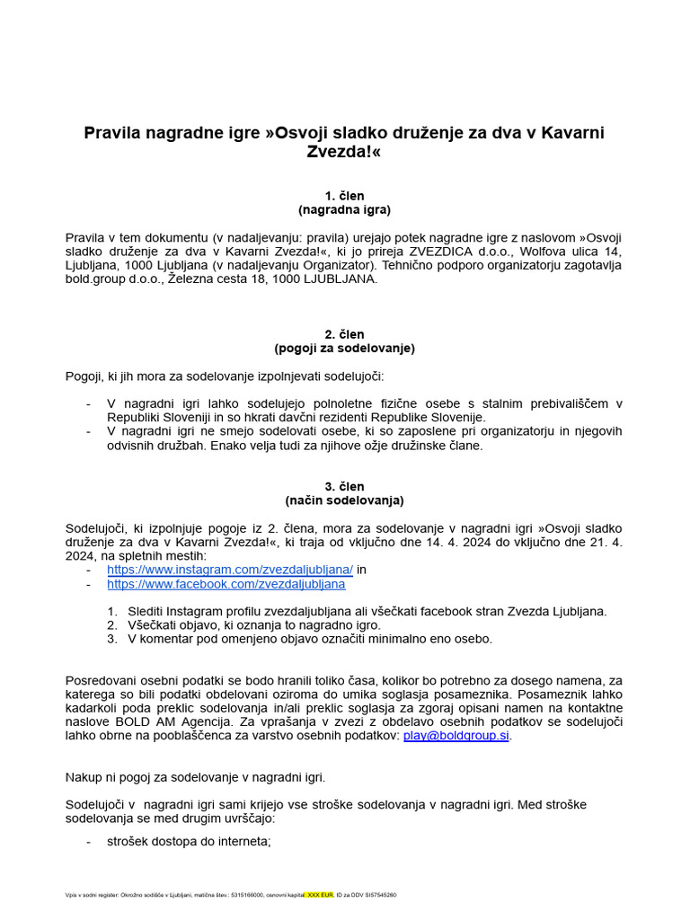 Pravila Nagradne Igre - Kavarna Zvezda Osvoji Sladko Druženje Za Dva! | PDF