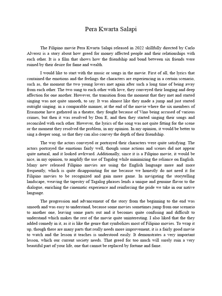 Pera Kwarta Salapi Critique | PDF