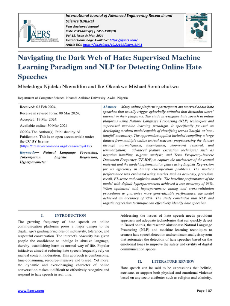 Navigating The Dark Web of Hate: Supervised Machine Learning Paradigm ...