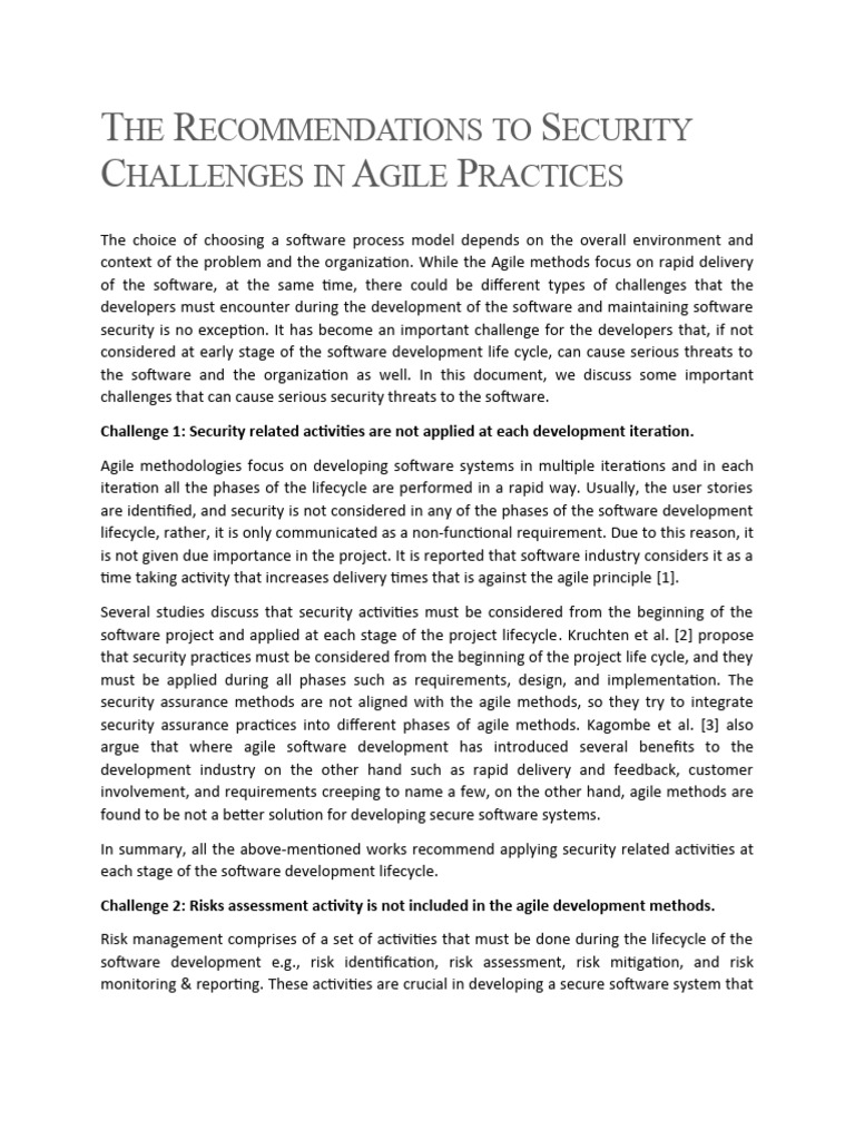 Recommendations To Security Challenges in Agile Practices | PDF ...