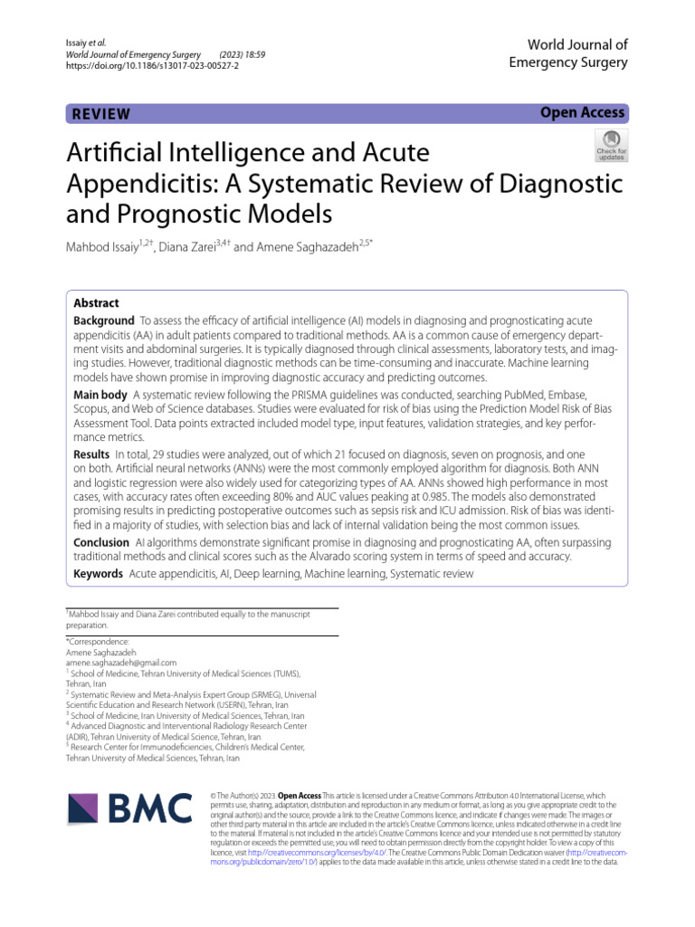 Artificial Intelligence and Acute Appendicitis A Systematic Review of ...