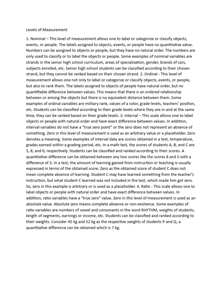 Levels of Measurement | PDF | Level Of Measurement | Measurement
