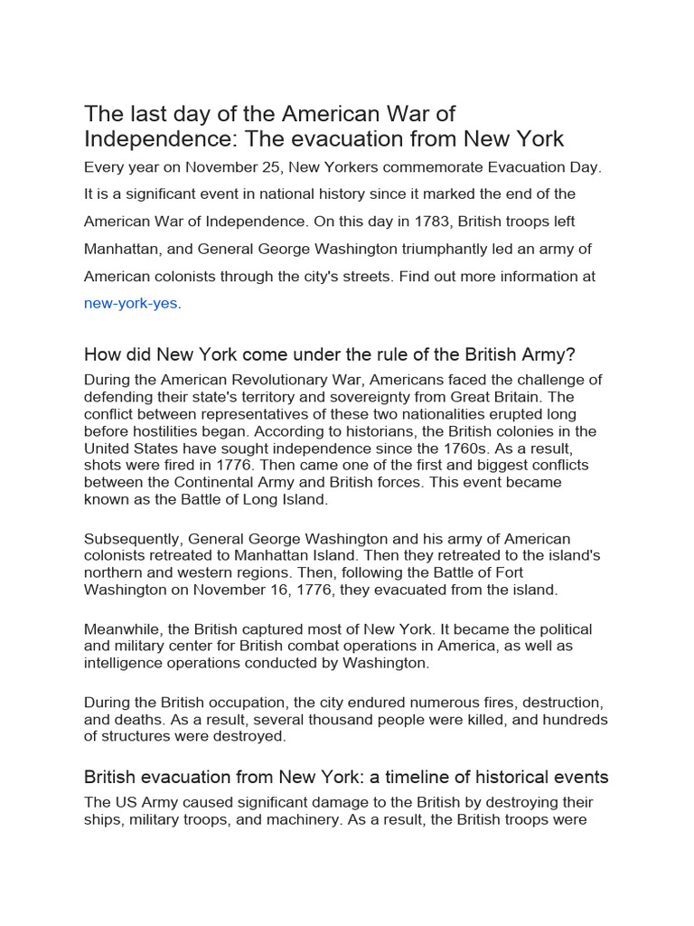 The Last Day of The American War of Independence - The Evacuation From ...