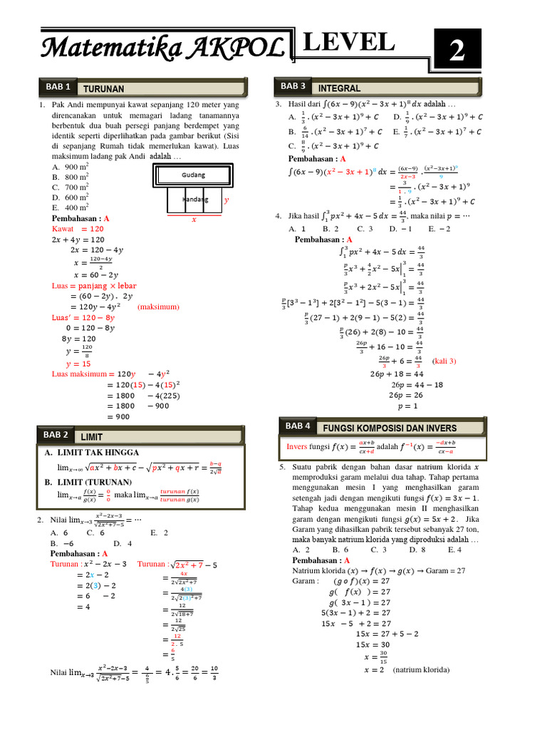 Soal Matematika Integral AKPOL | PDF | Metode & Bahan Ajar