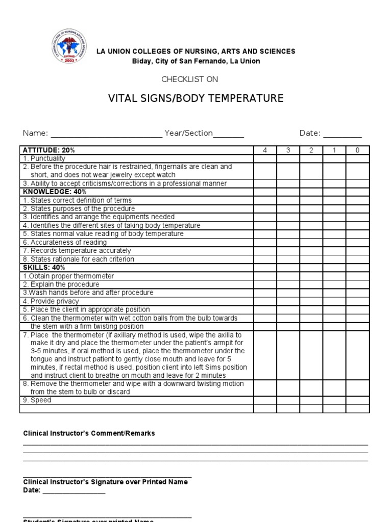 Vital Signs Checklist for Nursing Students | PDF