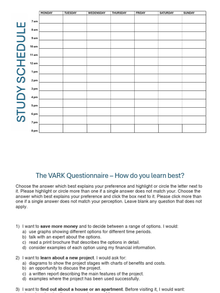 Weekly Study Schedule and Learning Styles | PDF | Communication ...