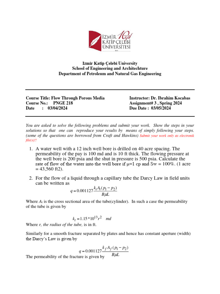 Pnge 218 HW 3 Permeability and Permeability Averaging 2 | PDF | Permeability (Earth Sciences ...