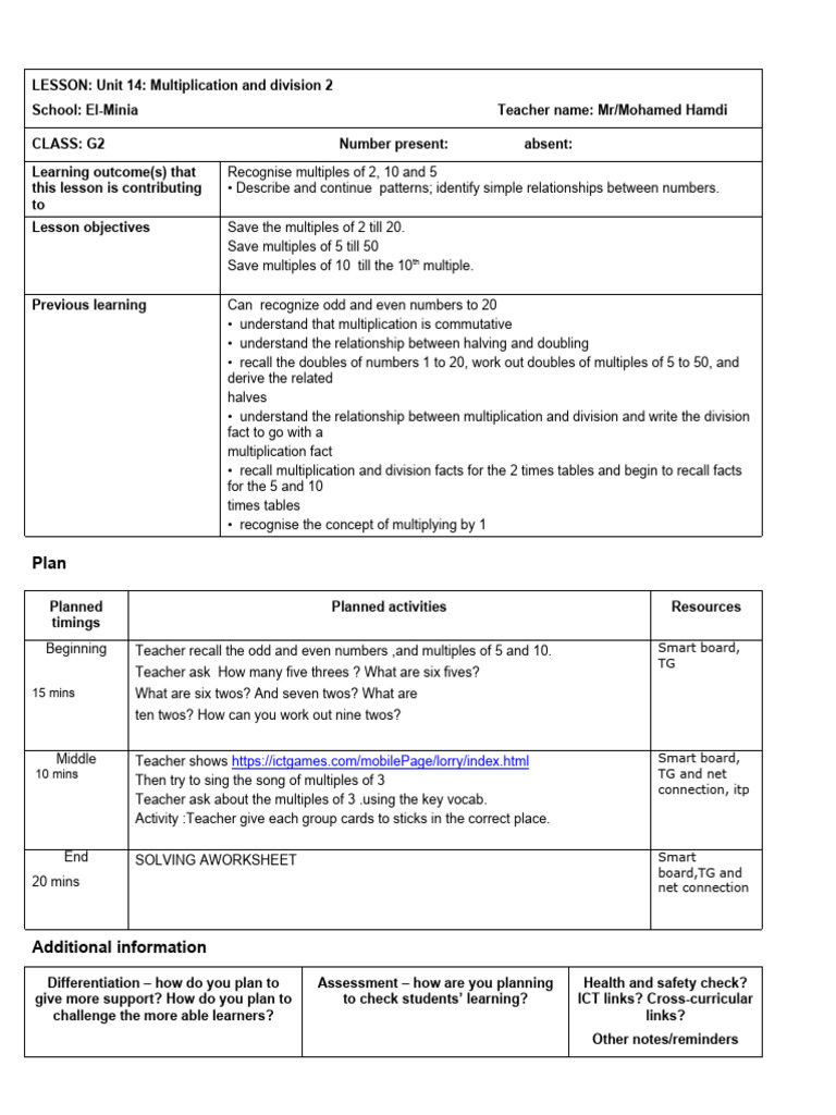 Lesson Plan g2 b4 | PDF | Learning | Teachers