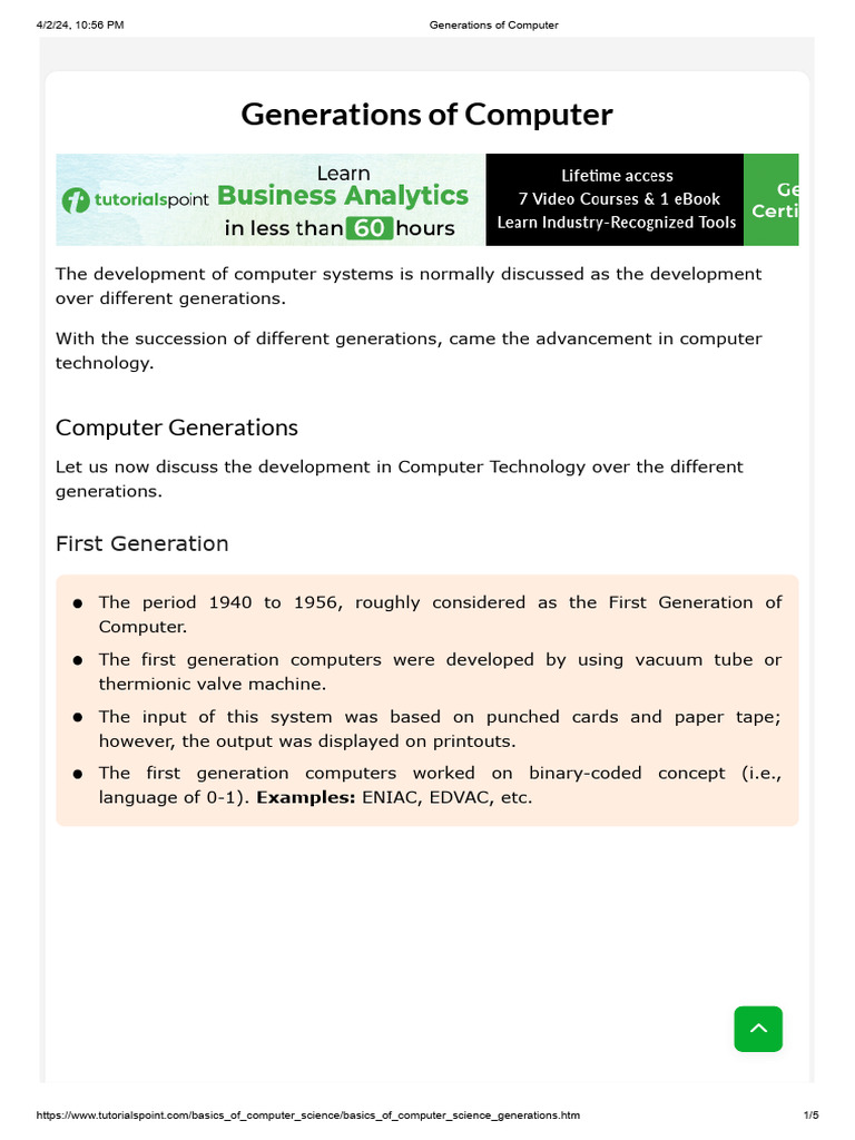 Generations of Computer | PDF | Electronics | Classes Of Computers