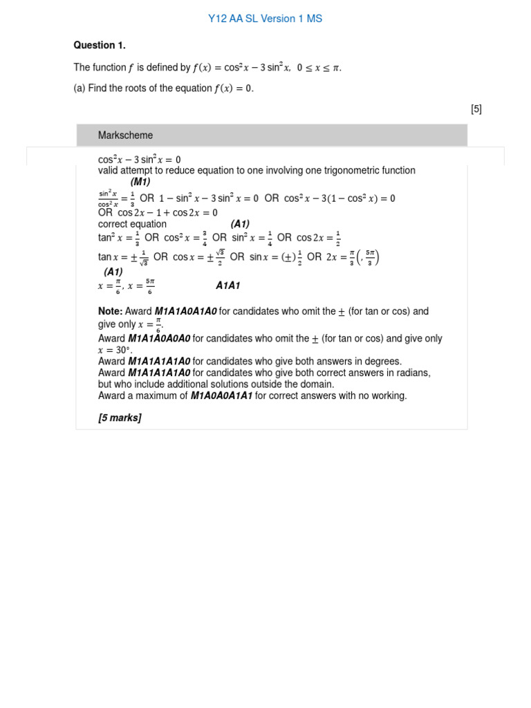 Trig Identities and Equations P1 Y12AASL Version 1 MS | Download Free PDF | Area | Mathematics