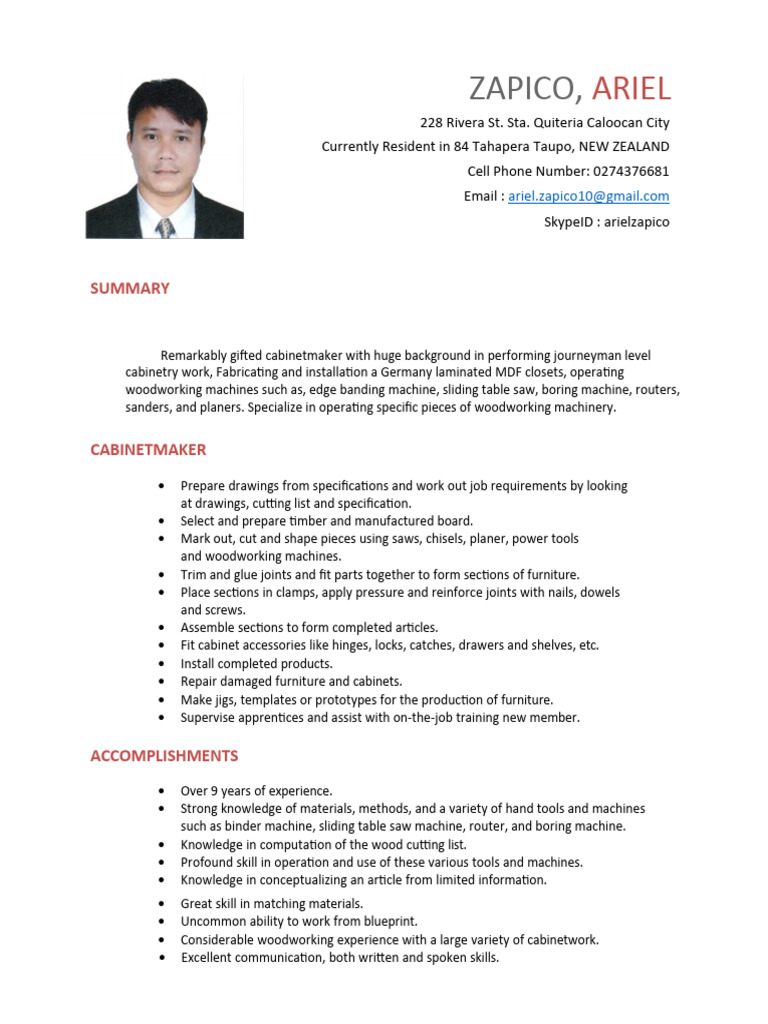 ARIEL ZAPICO-CV-new | PDF | Cabinetry | Woodworking