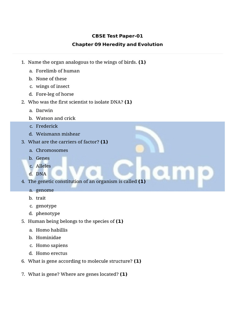 Cbse Test Paper-01 09 Heredity and Evolution | PDF | Gene | Genetics