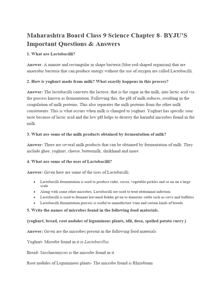 Maharashtra Board Class 9 Science Chapter 8 | PDF | Yeast | Vaccines