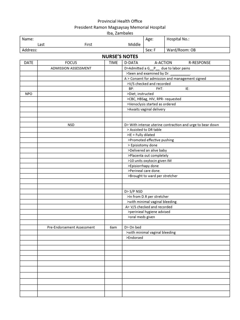 CHARTING FOR NSD 1 | PDF | Childbirth | Maternal Health