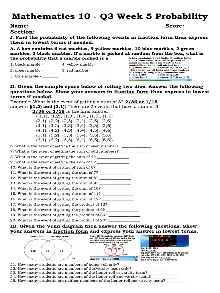 Q3 Week 5 Worksheet 1 | PDF | Probability | Mathematics