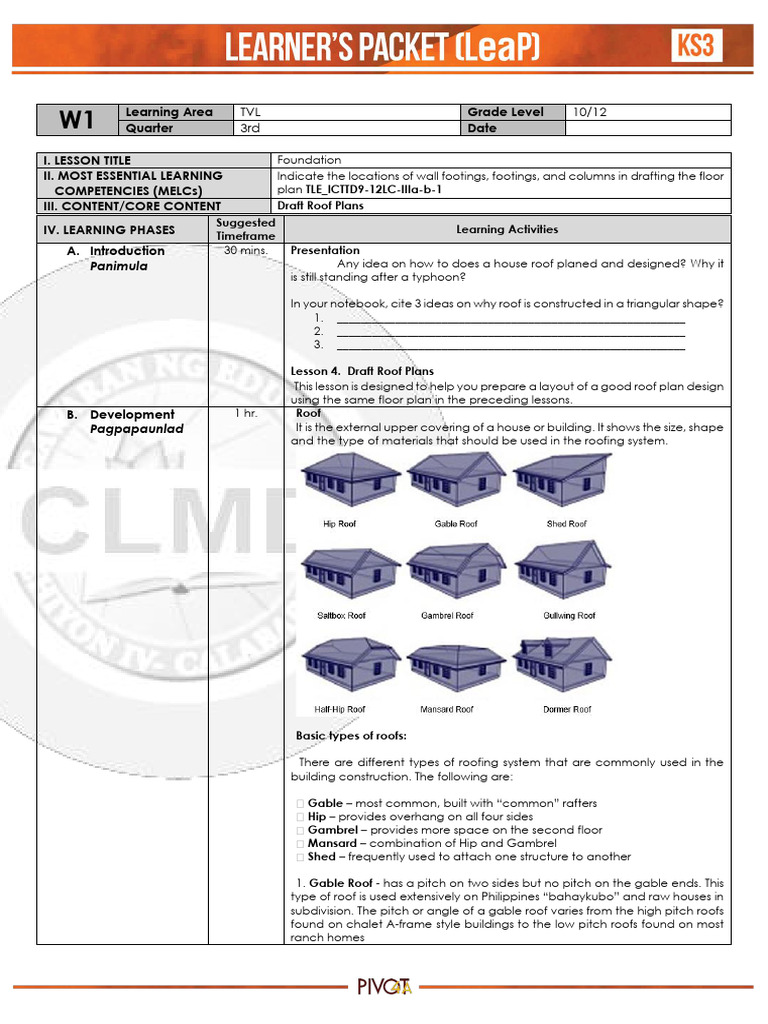 Week 4 Technical Drafting Grade 10or12 Version 2 | PDF | Roof ...