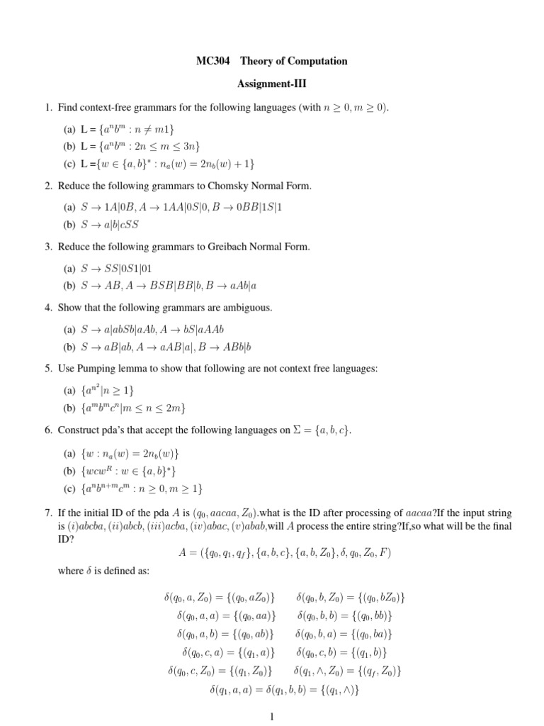 TOC Assignment 3 | PDF | Syntax | Mathematical Logic