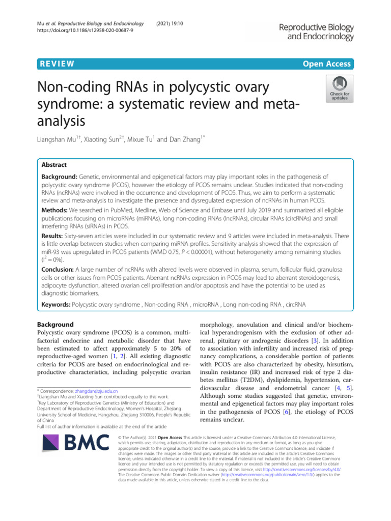 Non-Coding RNAs in Polycystic Ovary Syndrome A Systematic Review and ...
