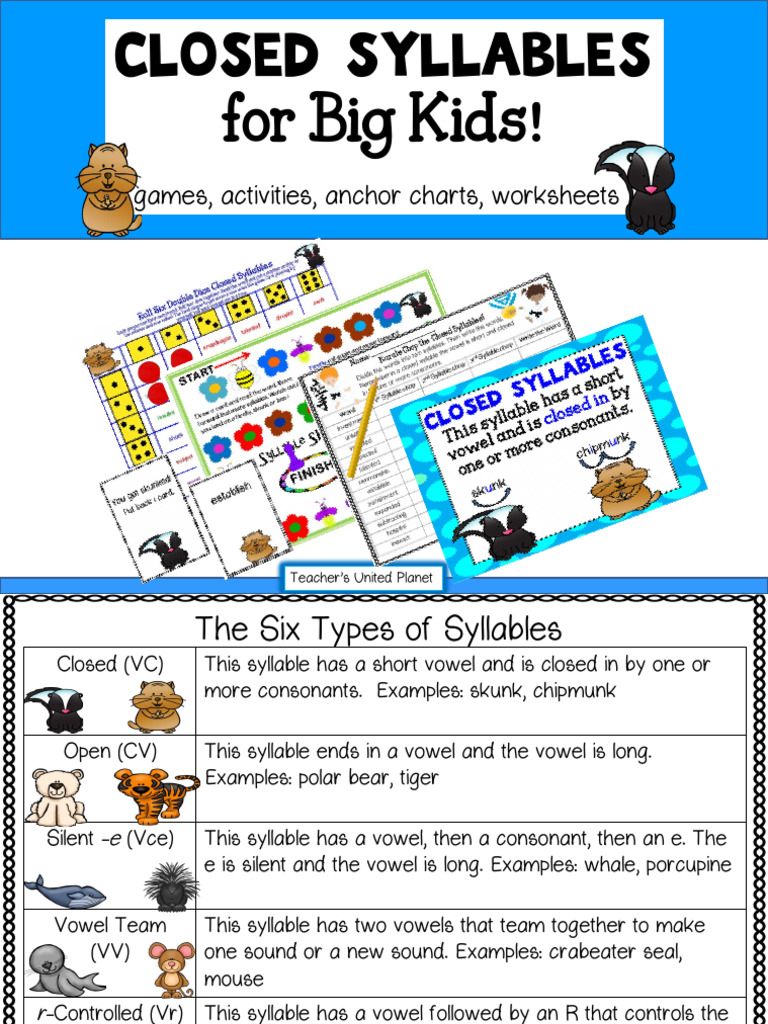 For Big Kids!: Closed Syllables | Download Free PDF | Syllable | Consonant
