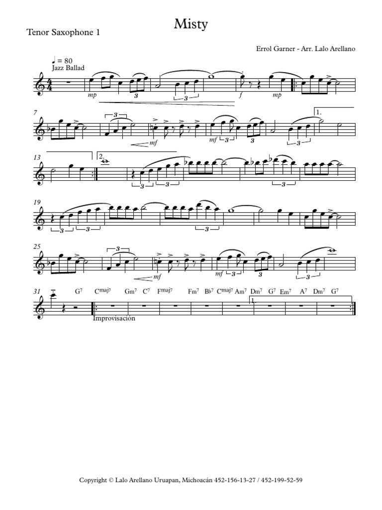 Misty 2 - Tenor Saxophone 1 | PDF