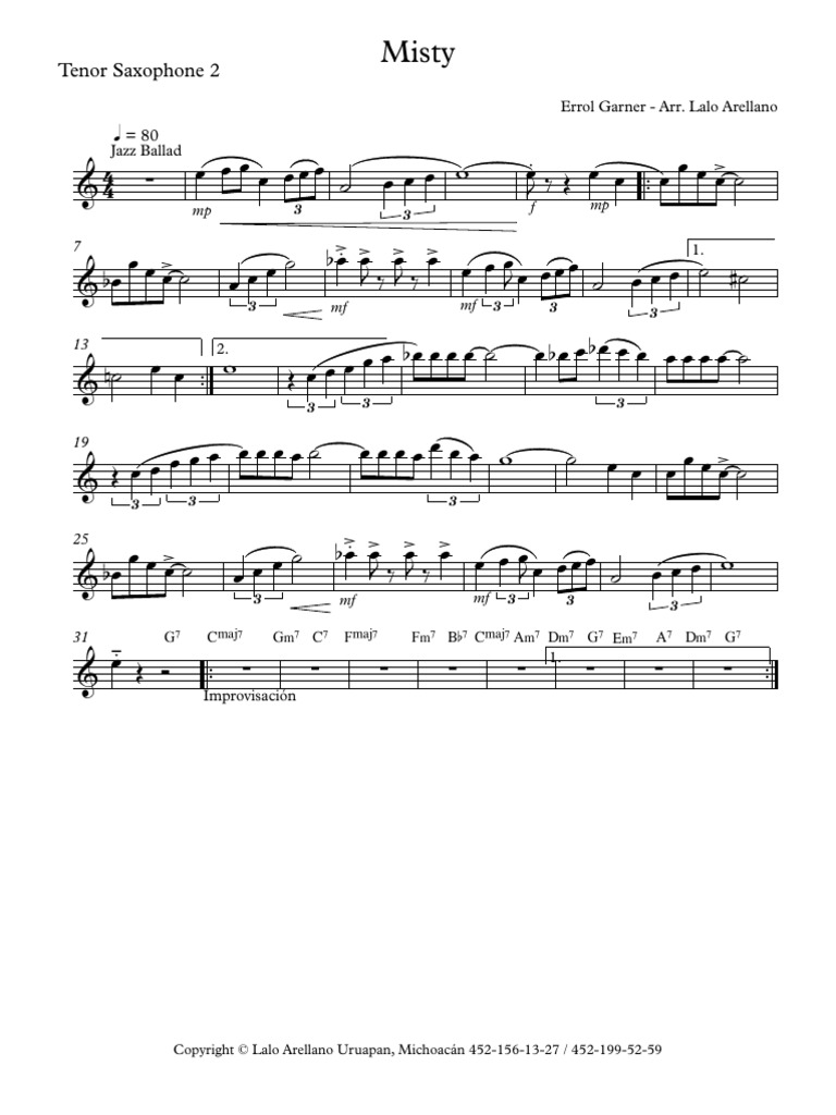 Misty 2 - Tenor Saxophone 2 | PDF