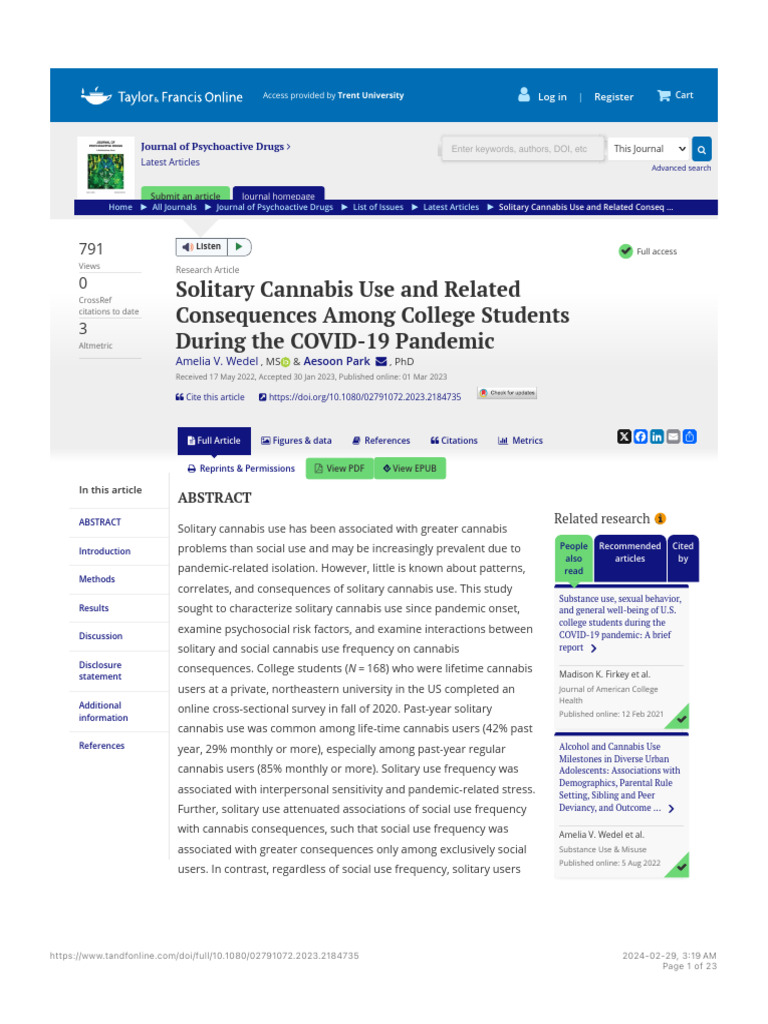 Full Article - Solitary Cannabis Use and Related Consequences Among ...