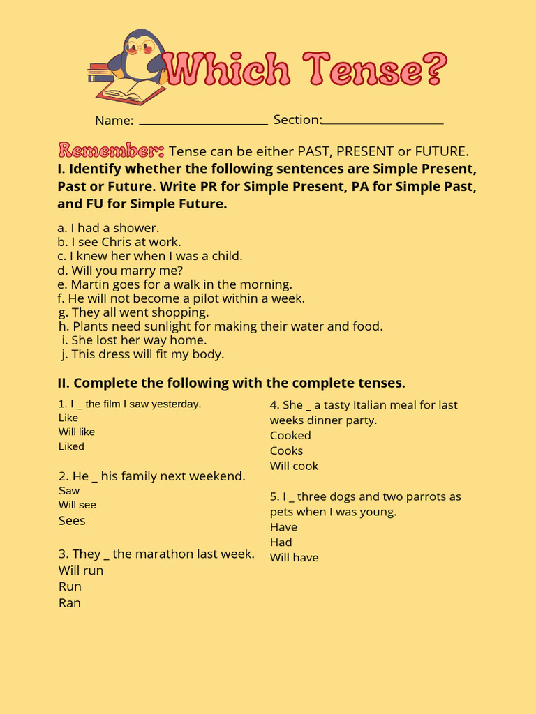 Simple Tense English Grammar Worksheet | PDF