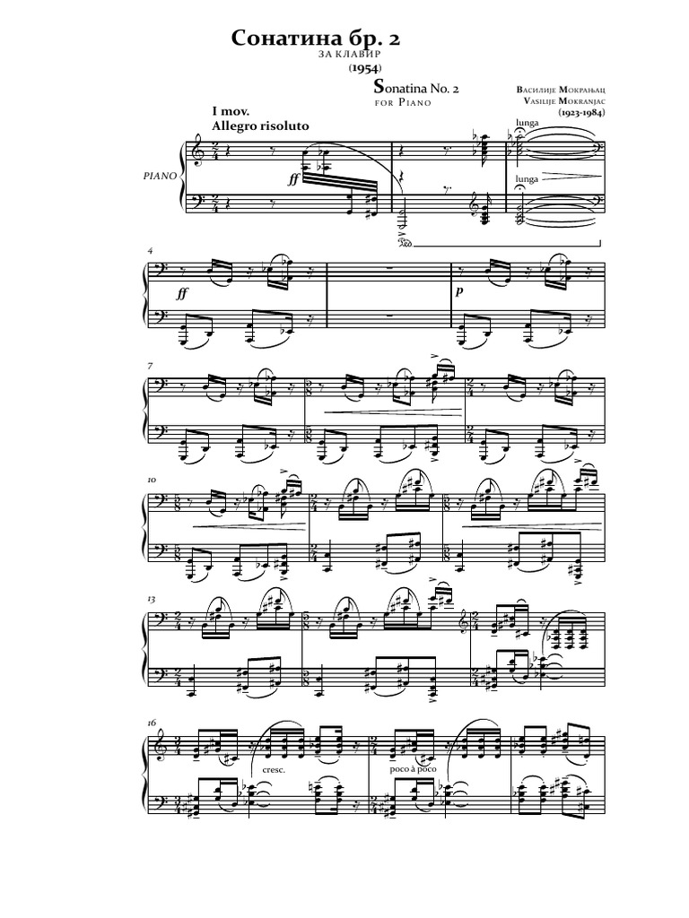 V. Mokranjac Sonatina Br. 2 I Mov | PDF