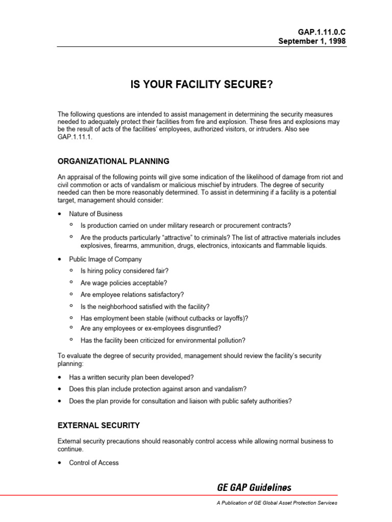 Site Security Check List (Ge Gap) | PDF | Fire Sprinkler System | Employment