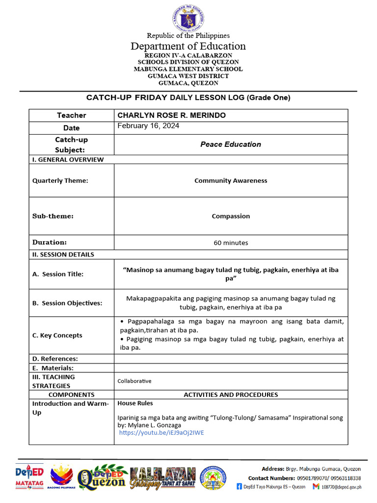 Grade 1 Catch Up Friday DLP 02 16 2024 | PDF