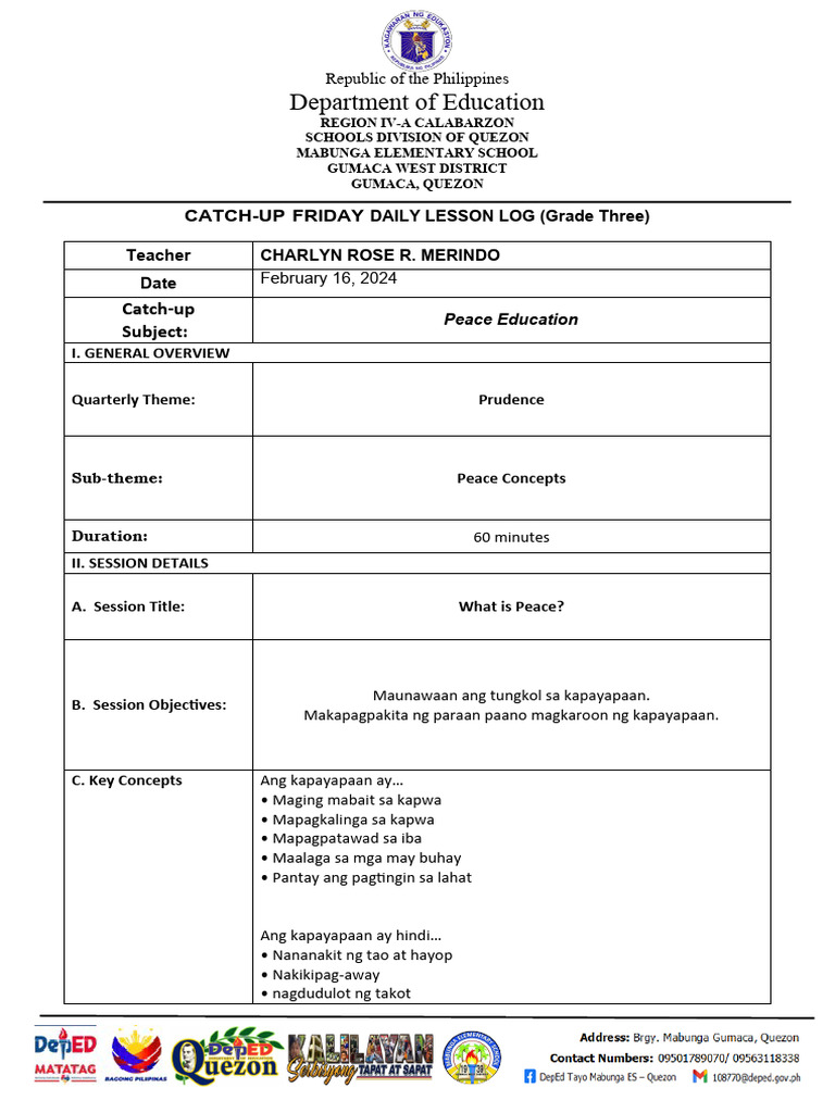 Grade 3 Catch Up Friday DLP 02-16-2024 | PDF