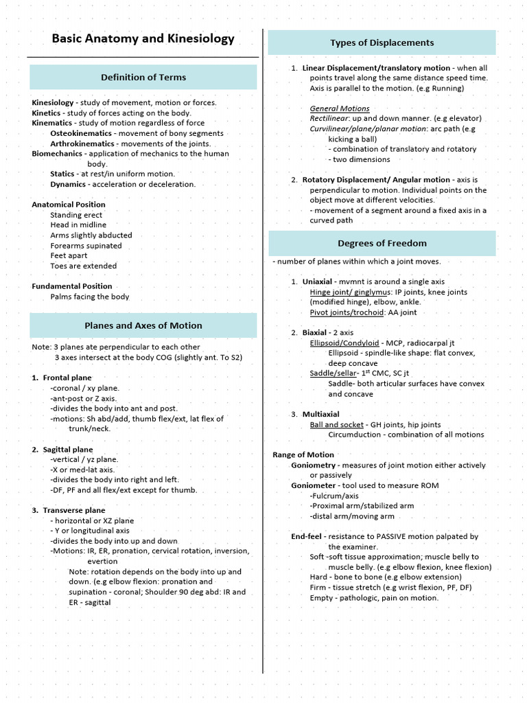 1. Basic Anatomy and Kinesiology | PDF | Anatomical Terms Of Motion | Lever