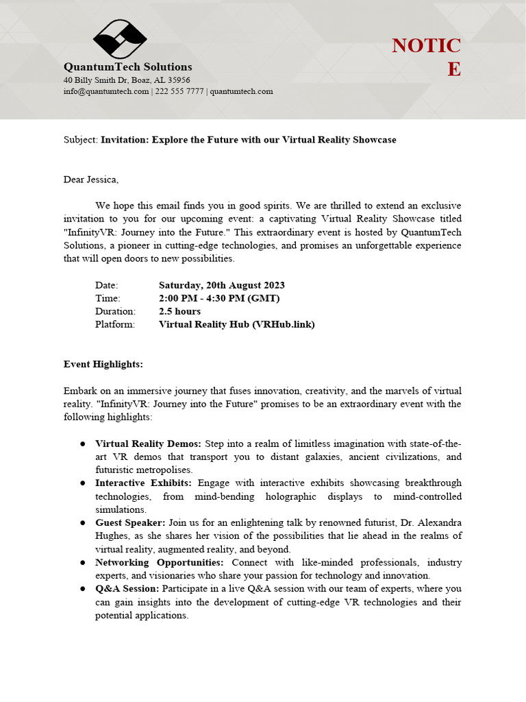 Email Notice Sample Template | PDF | Virtual Reality