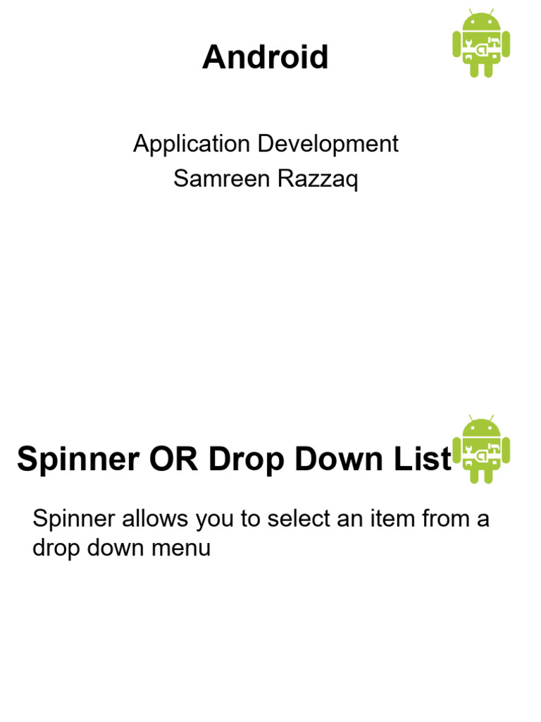 MAD-Lec 8 Spinner Adapater and Intents | PDF | Android (Operating System) | Application Software