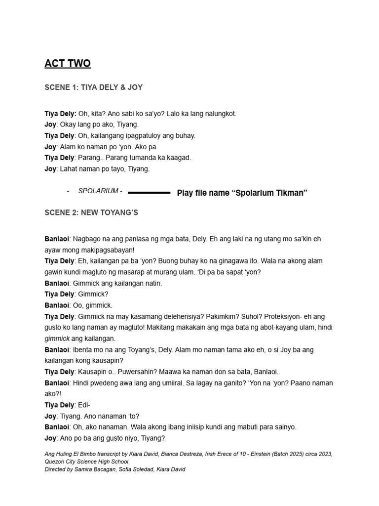 Ang Huling El Bimbo The Hit Musical Act 2 Transcript Final Na Talaga ...