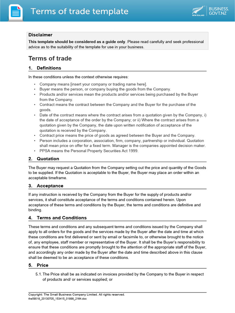 Terms of Trade Template | Download Free PDF | Security Interest | Payments
