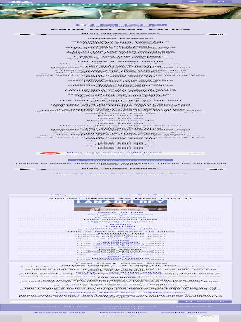 Lana Del Rey - Video Games Lyrics | Download Free PDF | Sound Recording ...
