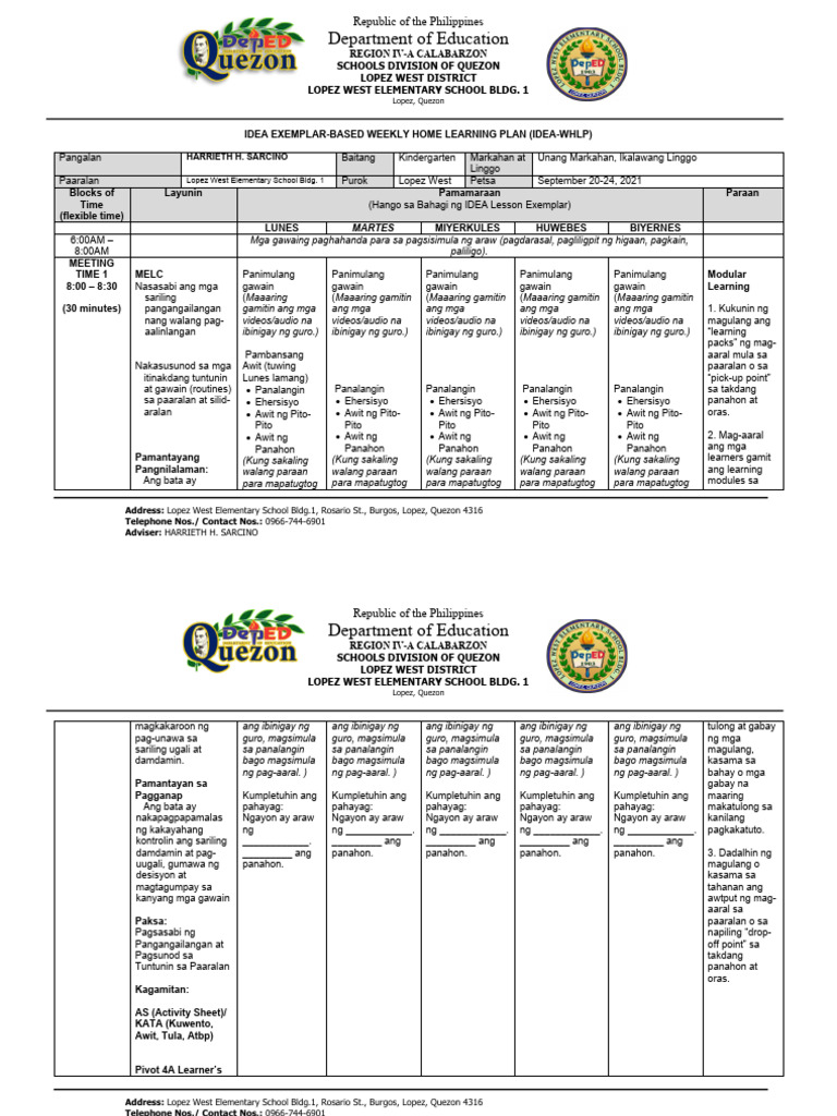 KG WHLP IDEA Week 2 qtr1 SAMPLE | PDF