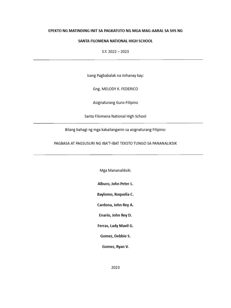 Epekto NG Matinding Init Sa Pagkatuto | PDF