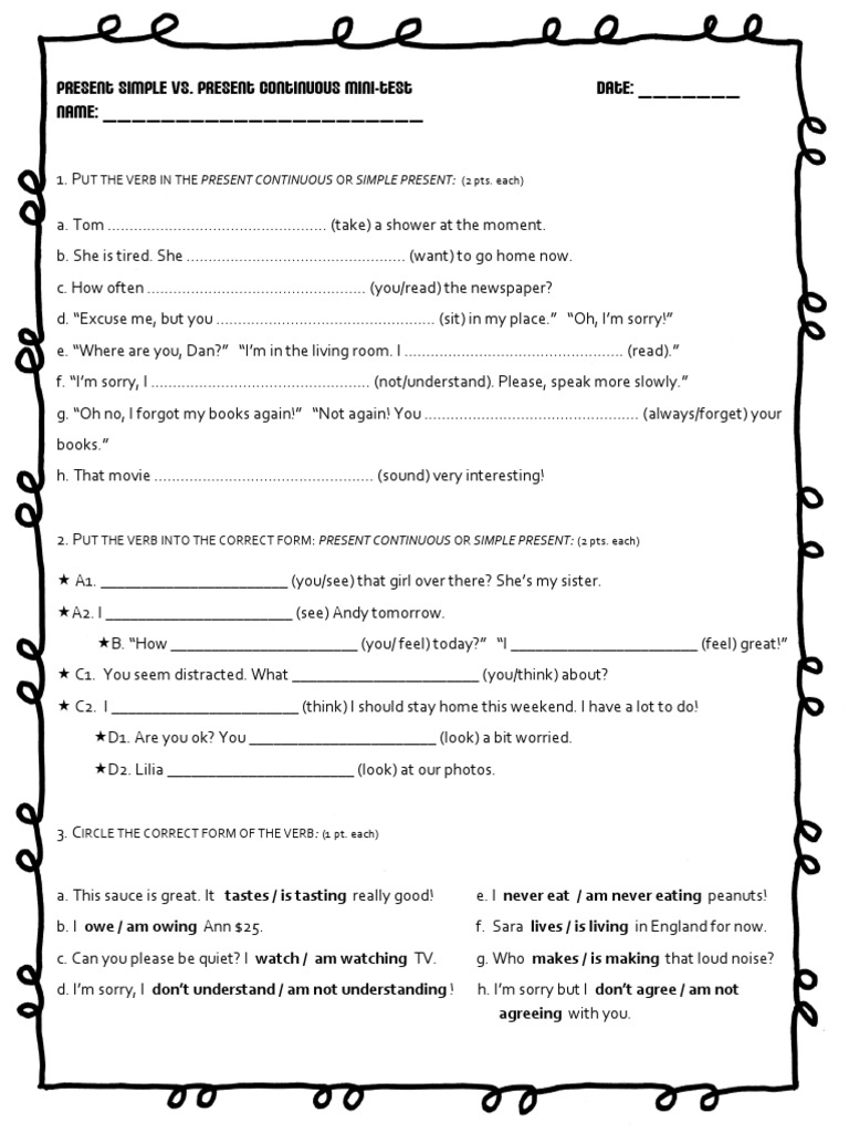 Ex. Present Simple or Continuous 2 | PDF | Language Arts & Discipline