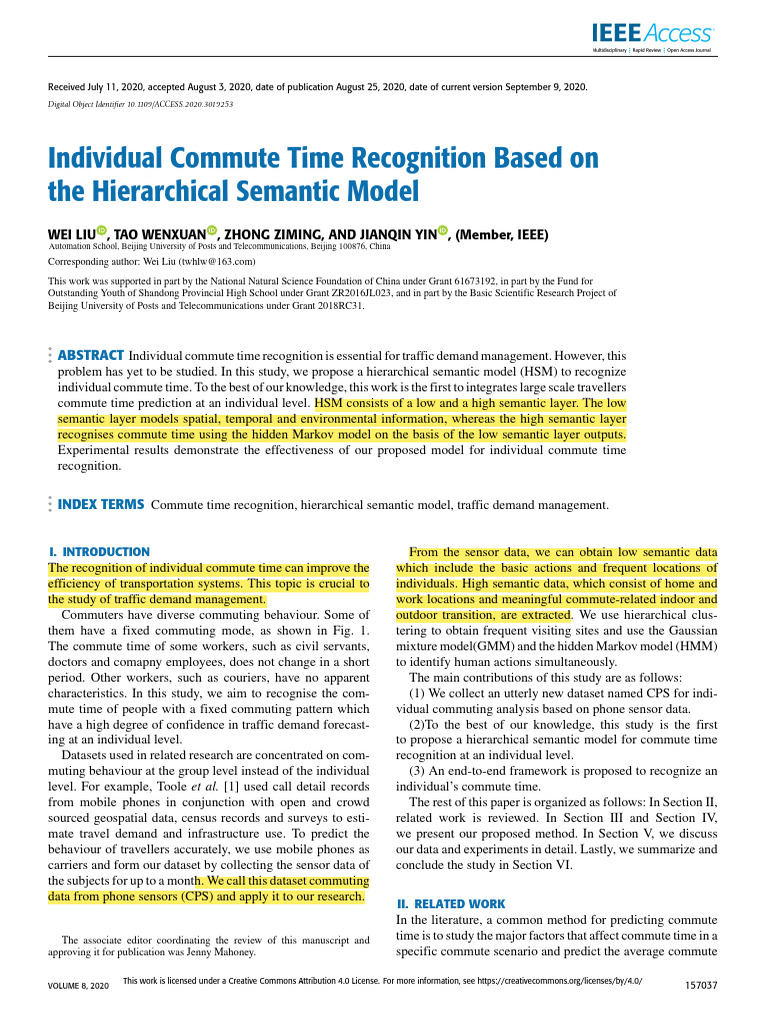 Individual Commute Time Recognition Based on the Hierarchical Semantic Model - Wei Liu - 2020 ...