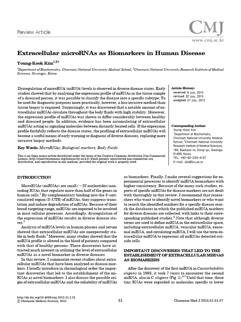 Extracellular microRNAs As Biomarkers in Human Disease | PDF | Micro Rna | Gene Expression